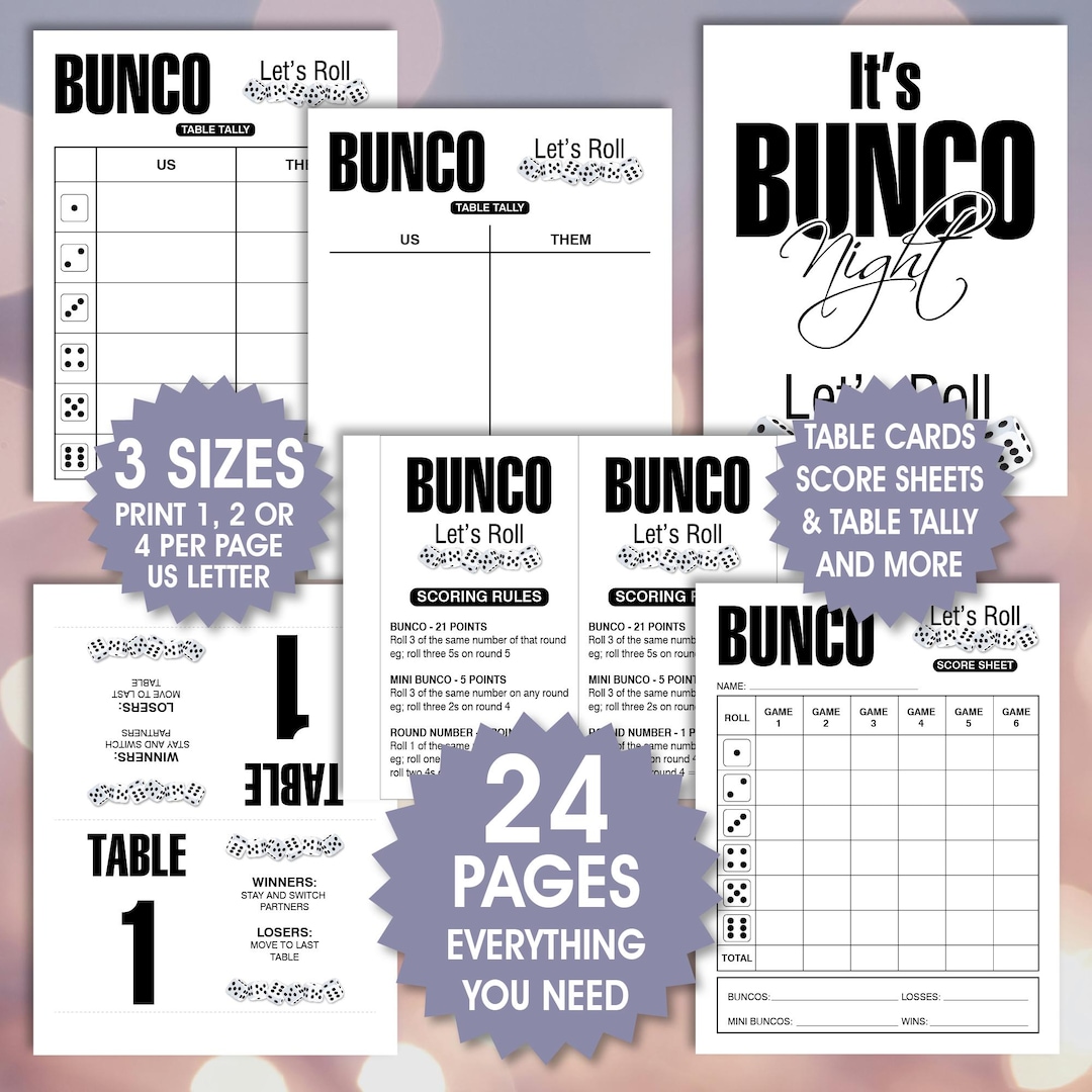 Minimalist BUNCO Bundle, Score Cards, Tally Sheets, Name Tags, Table ...