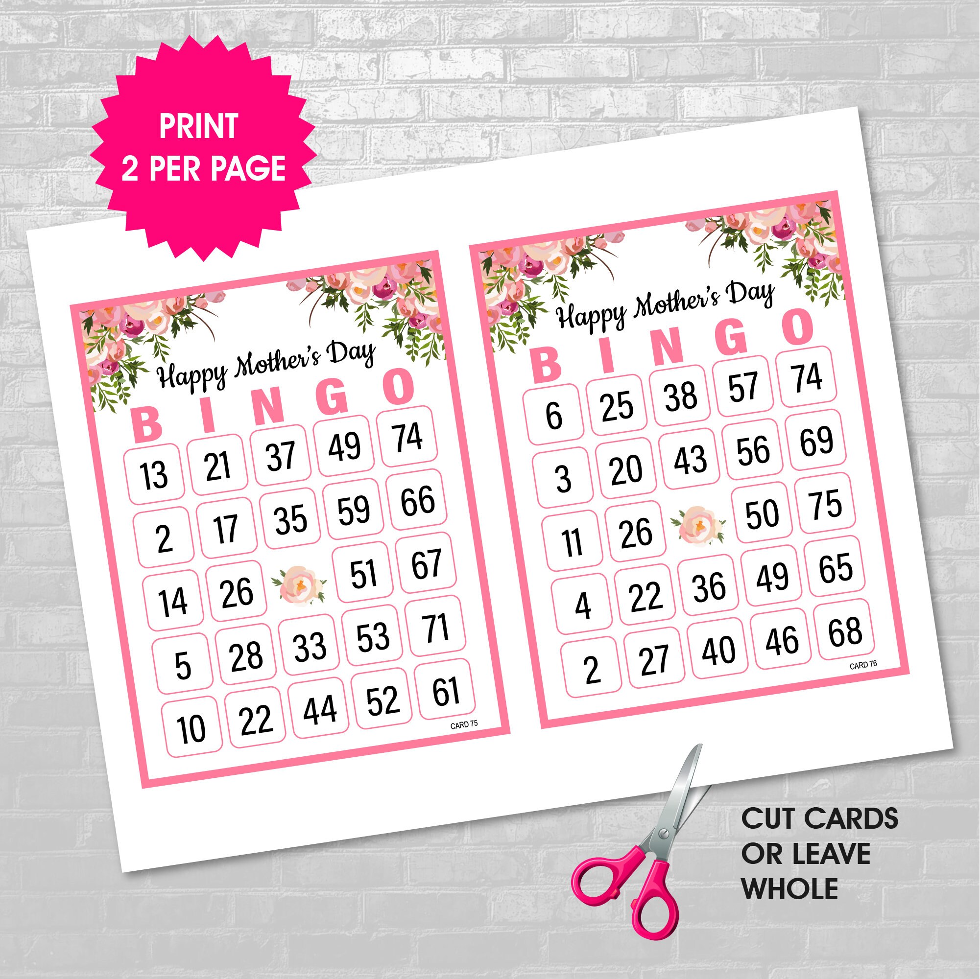 100 Happy Mother's Day Bingo Cards, 1, 2 or 4 per Page, Mother's Day ...