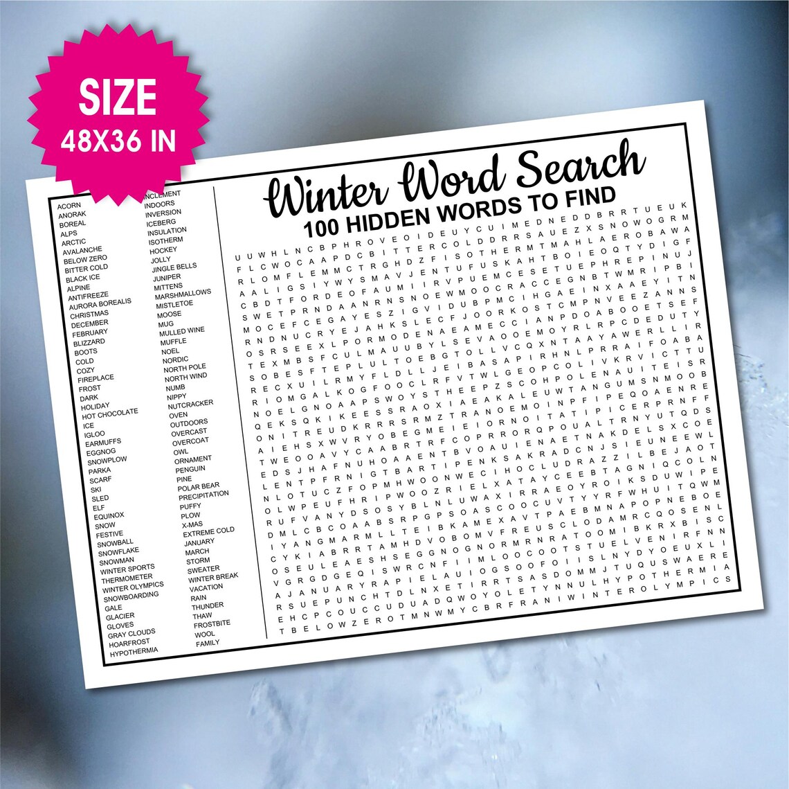 Giant Winter Word Search, Winter Fun Game, Printable Winter Word Search ...
