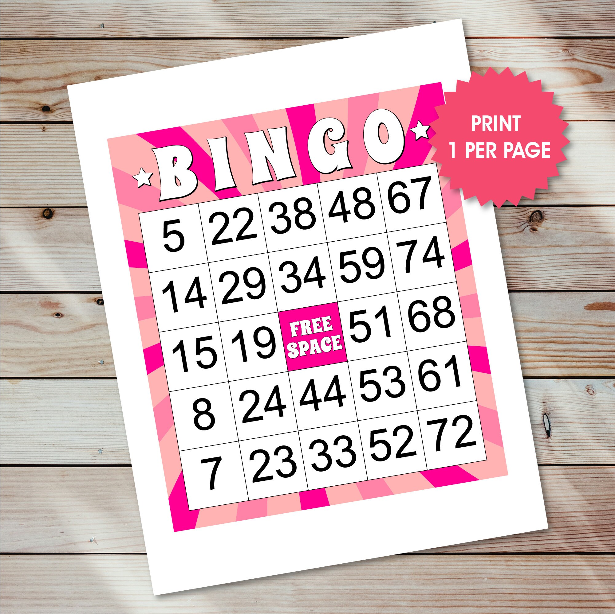 300 Retro Style Pink Bingo Cards, 1, 2, or 4 per Page, Fun Party Game ...