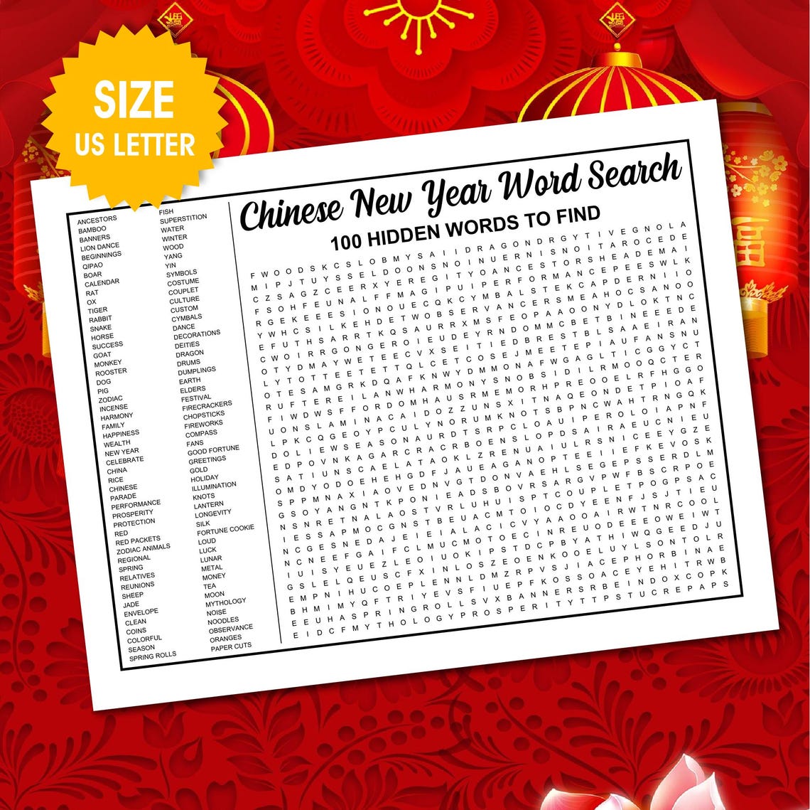 Giant Chinese New Year Word Search, Lunar New Year Game, Printable New ...