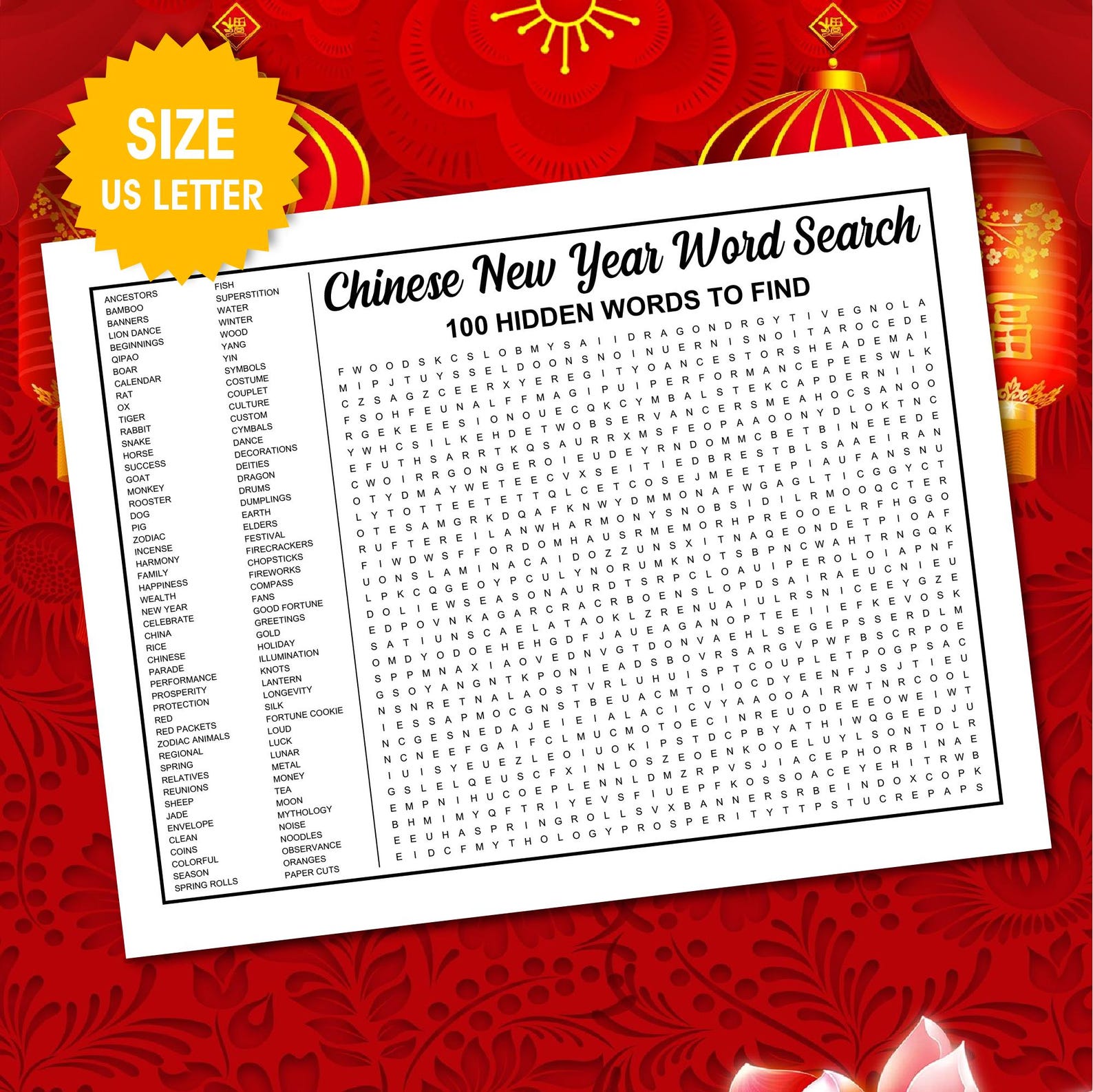 Giant Chinese New Year Word Search, Lunar New Year Game, Printable New ...