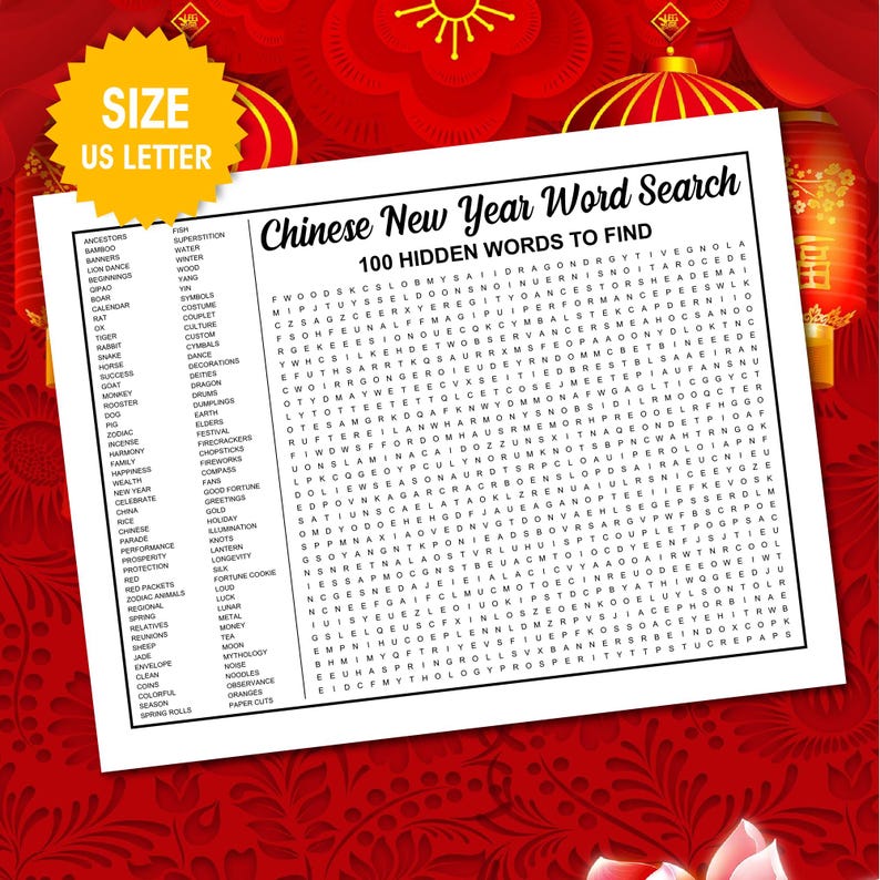 Giant Chinese New Year Word Search, Lunar New Year Game, Printable New ...