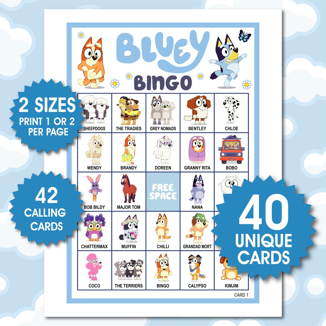 40 Bluey Bingo Cards, Bluey Birthday Party Game, Bluey Activity for ...