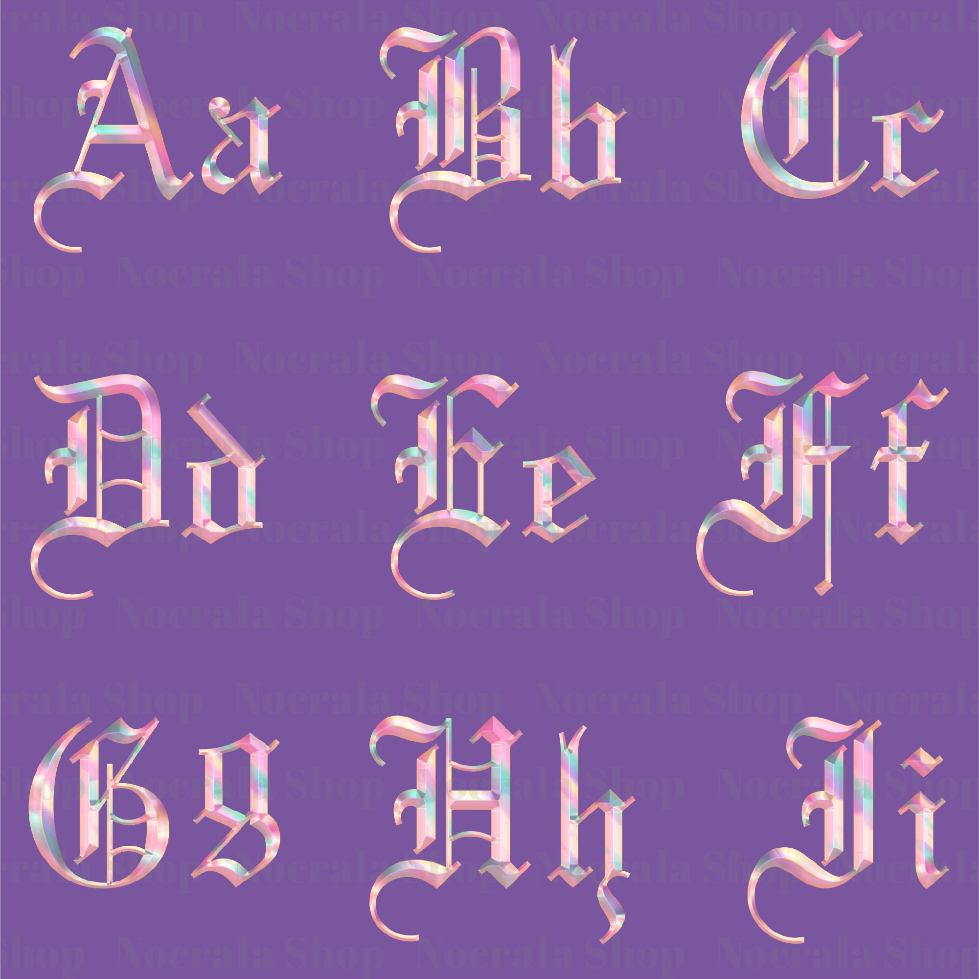 Gothic Holographic Alphabet Clipart, PNG Digital Clip Art, Iridicent ...