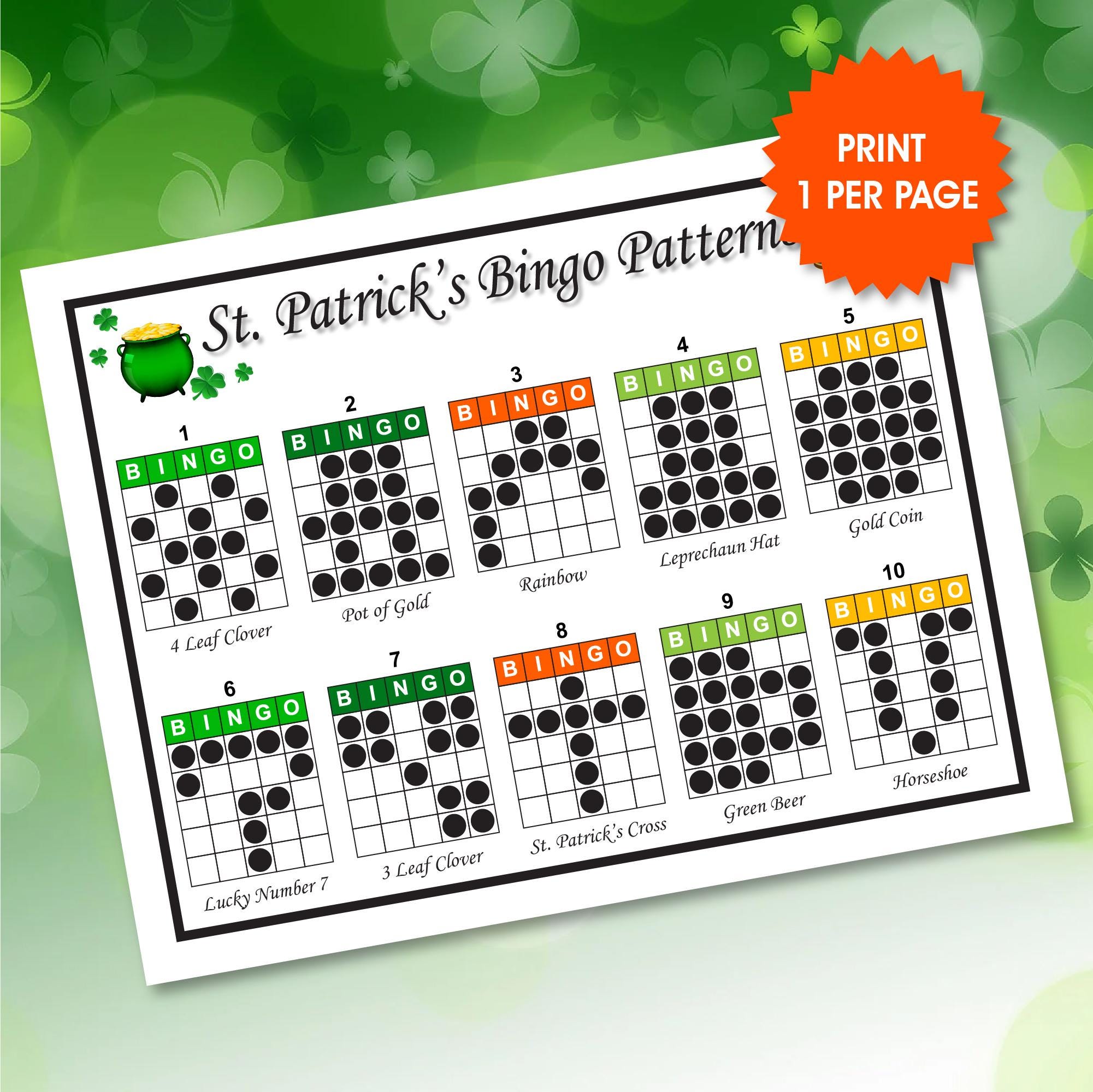 10 St. Patrick's Bingo Patterns, Printable Bingo Game, Bingo Tournament ...