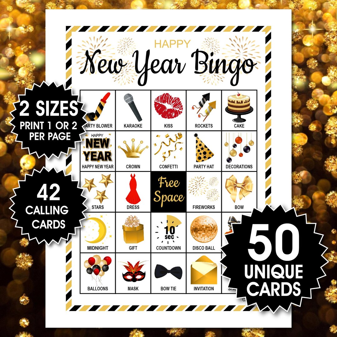 50 Happy New Year Bingo Cards, 1 or 2 per Page, Happy New Year Game ...