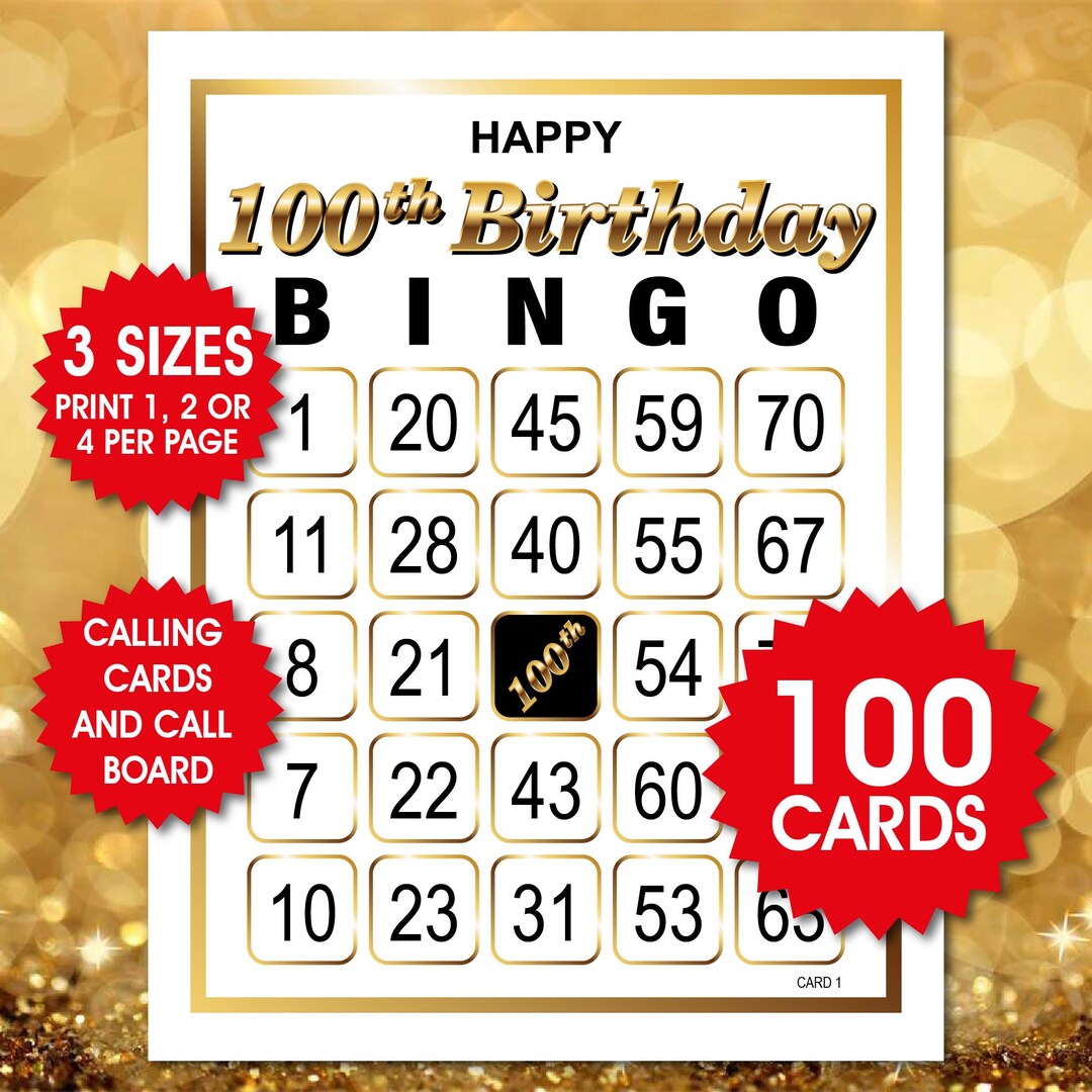 100th Birthday Bingo, Fun Party Game (PDF Files) - Etsy