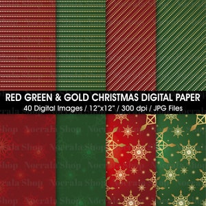 Red, Green and Gold Christmas Digital Paper, Christmas Scrapbook Papers ...