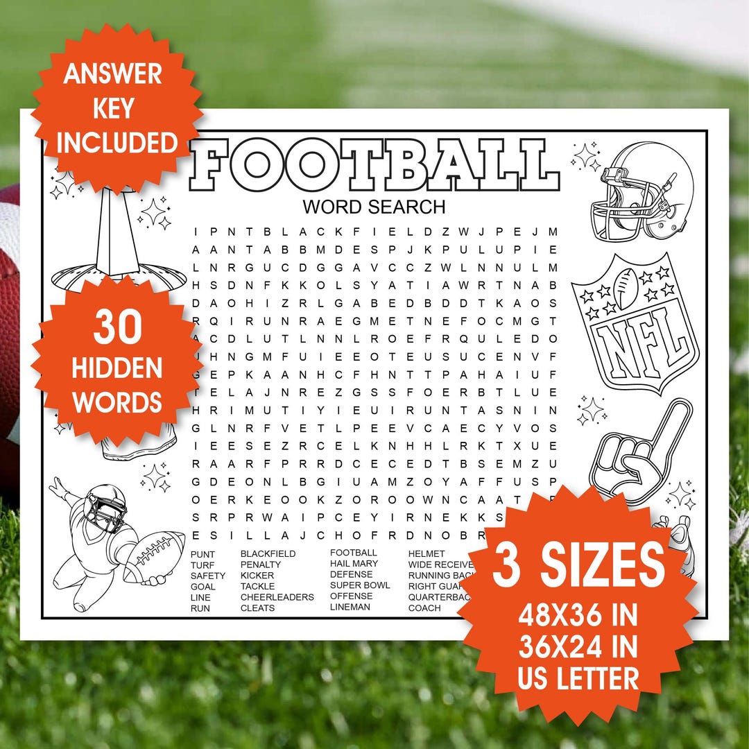 Giant Football Word Search, Football Game, Super Bowl Word Search ...