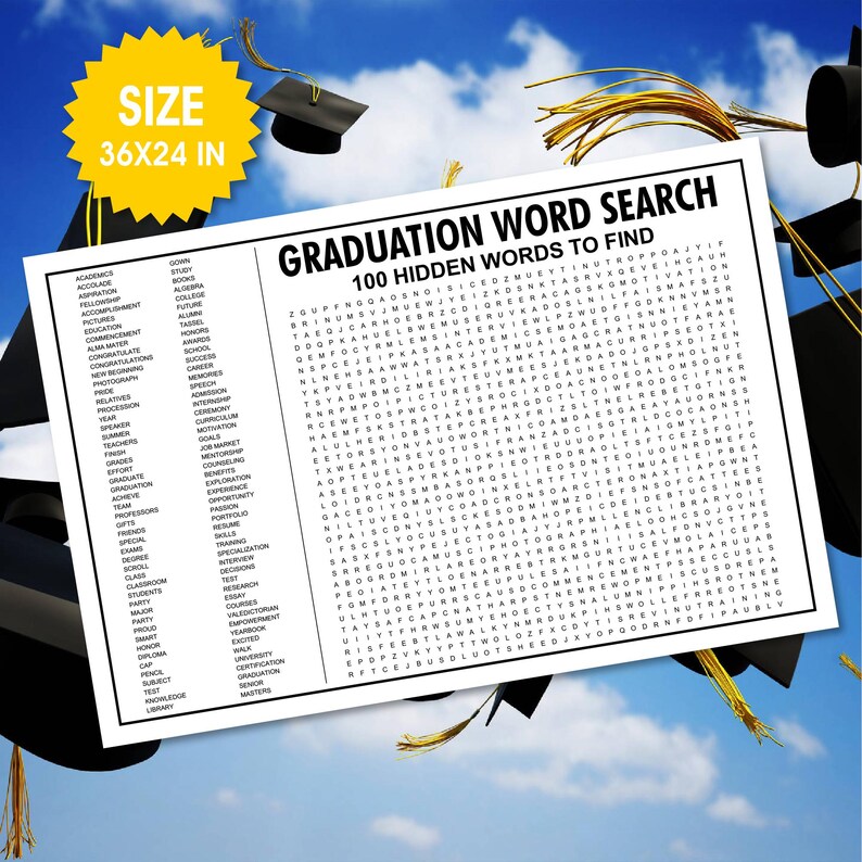 Giant Graduation Word Search, University Graduation Party Game ...