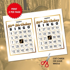 100 Happy 50th Birthday Bingo Cards, 1, 2 or 4 per Page, Fun Party Game, Birthday Activity ...