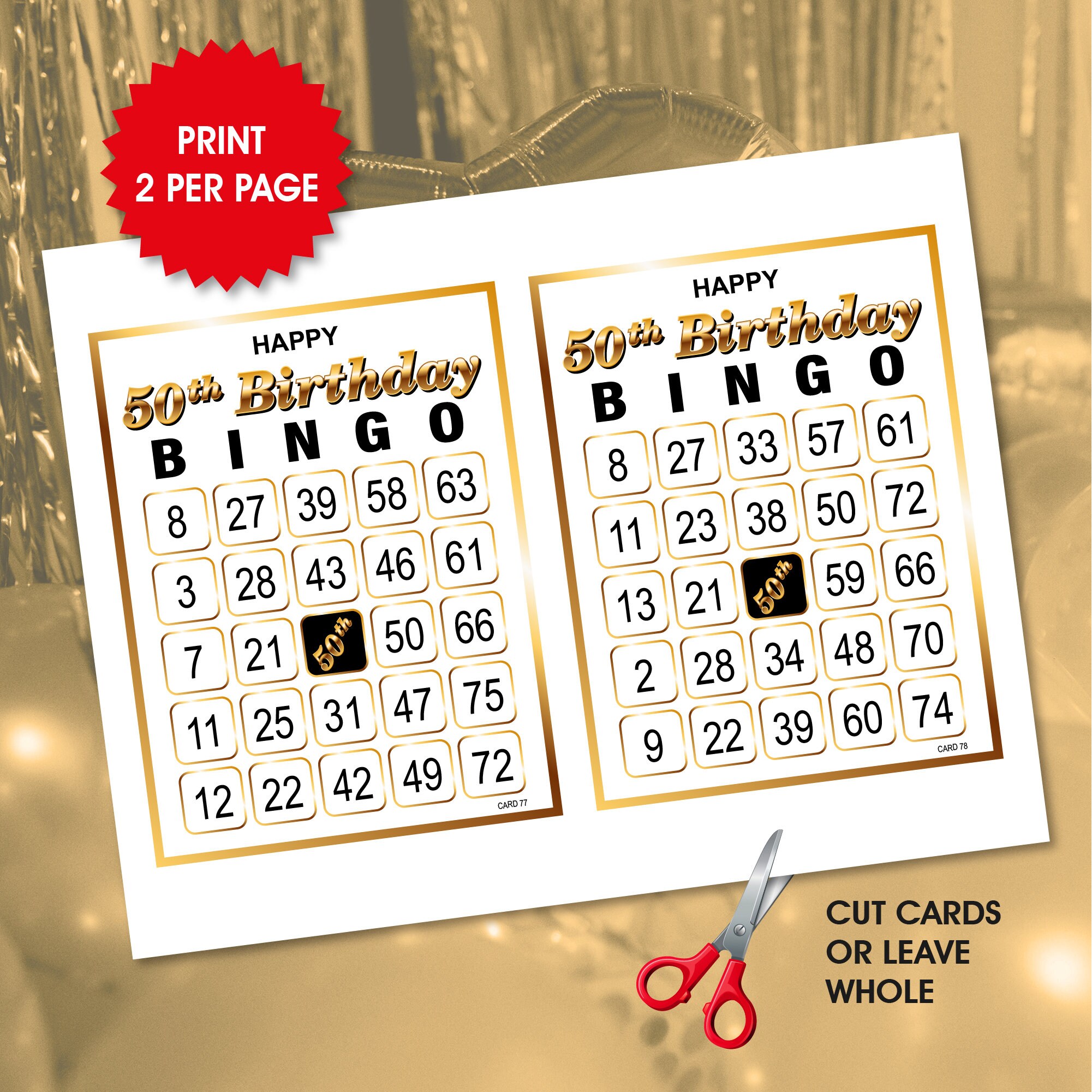100 Happy 50th Birthday Bingo Cards, 1, 2 or 4 per Page, Fun Party Game, Birthday Activity ...