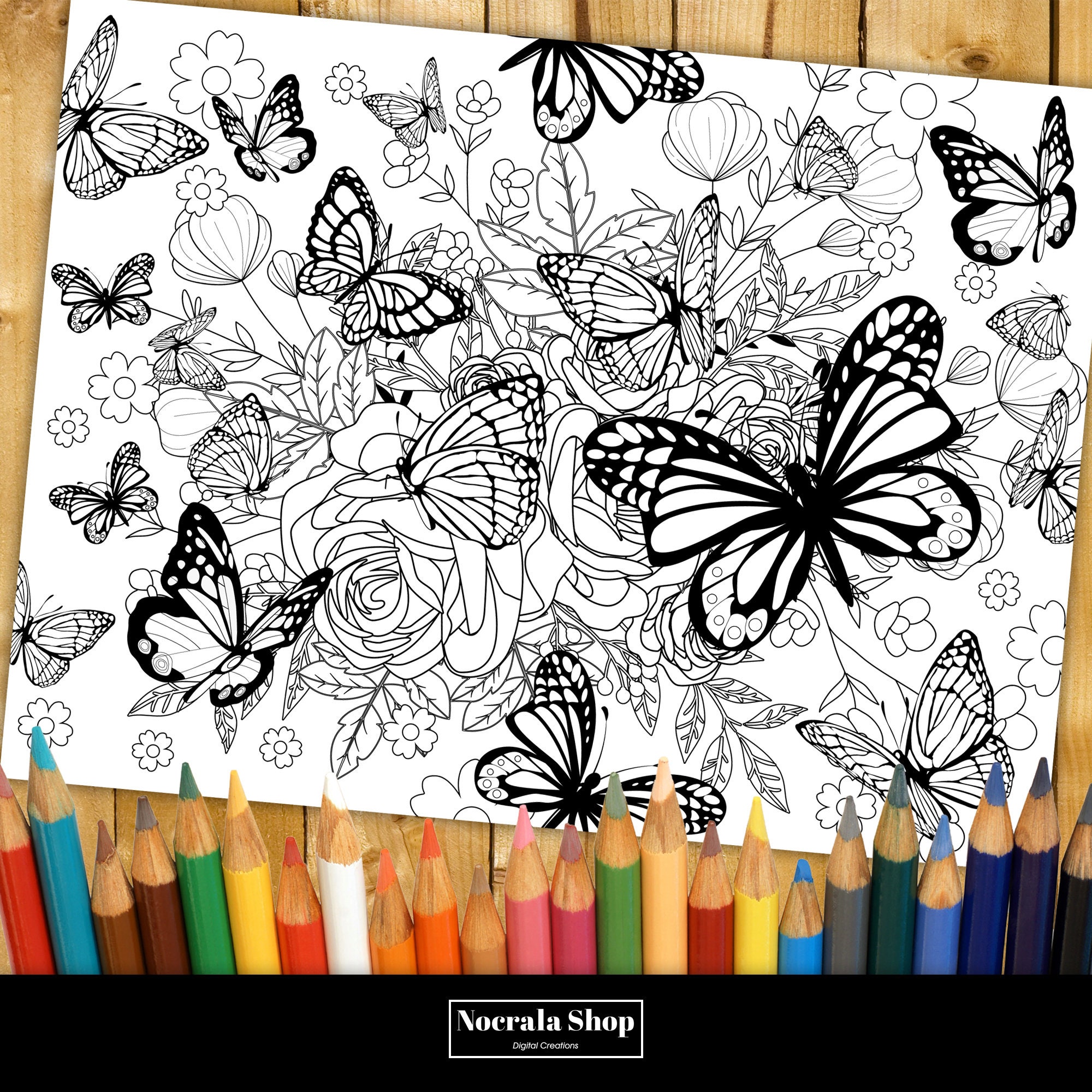 5 Giant Coloring Butterfly Posters, Coloring Poster, Adult Coloring ...