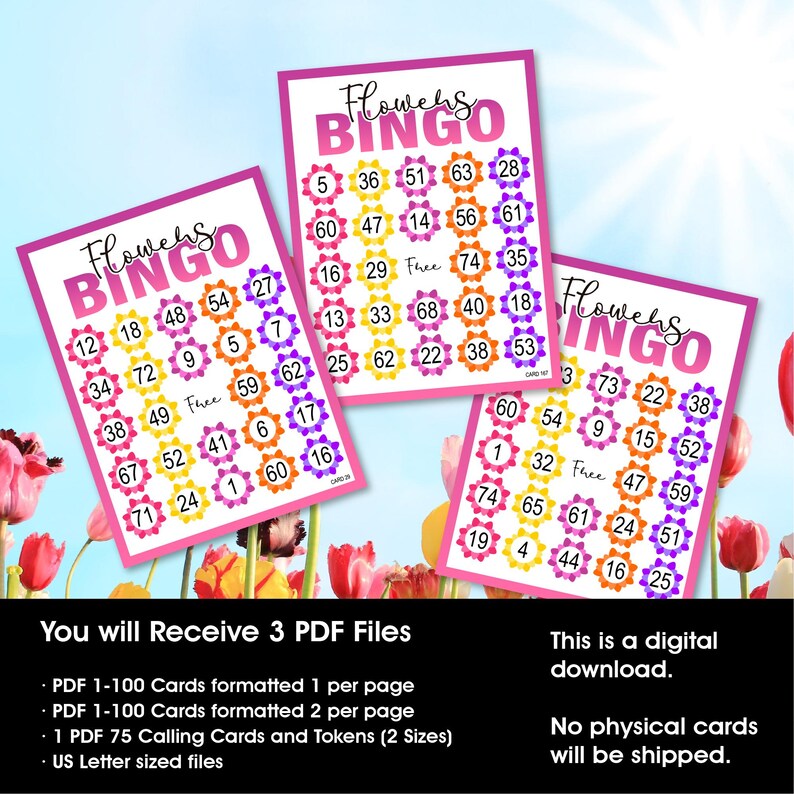 Flowers Bingo Game, 100 Cards, Spring Party Game, Spring Bingo Cards ...