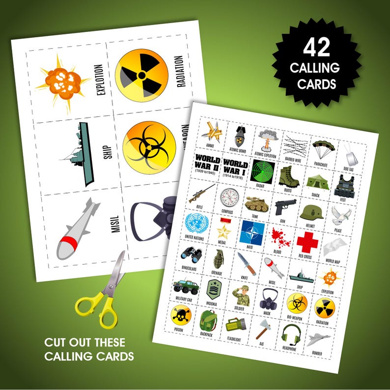 40 War Bingo Cards, 1 or 2 per Page, Memorial Day Bingo, Veteran's Day ...