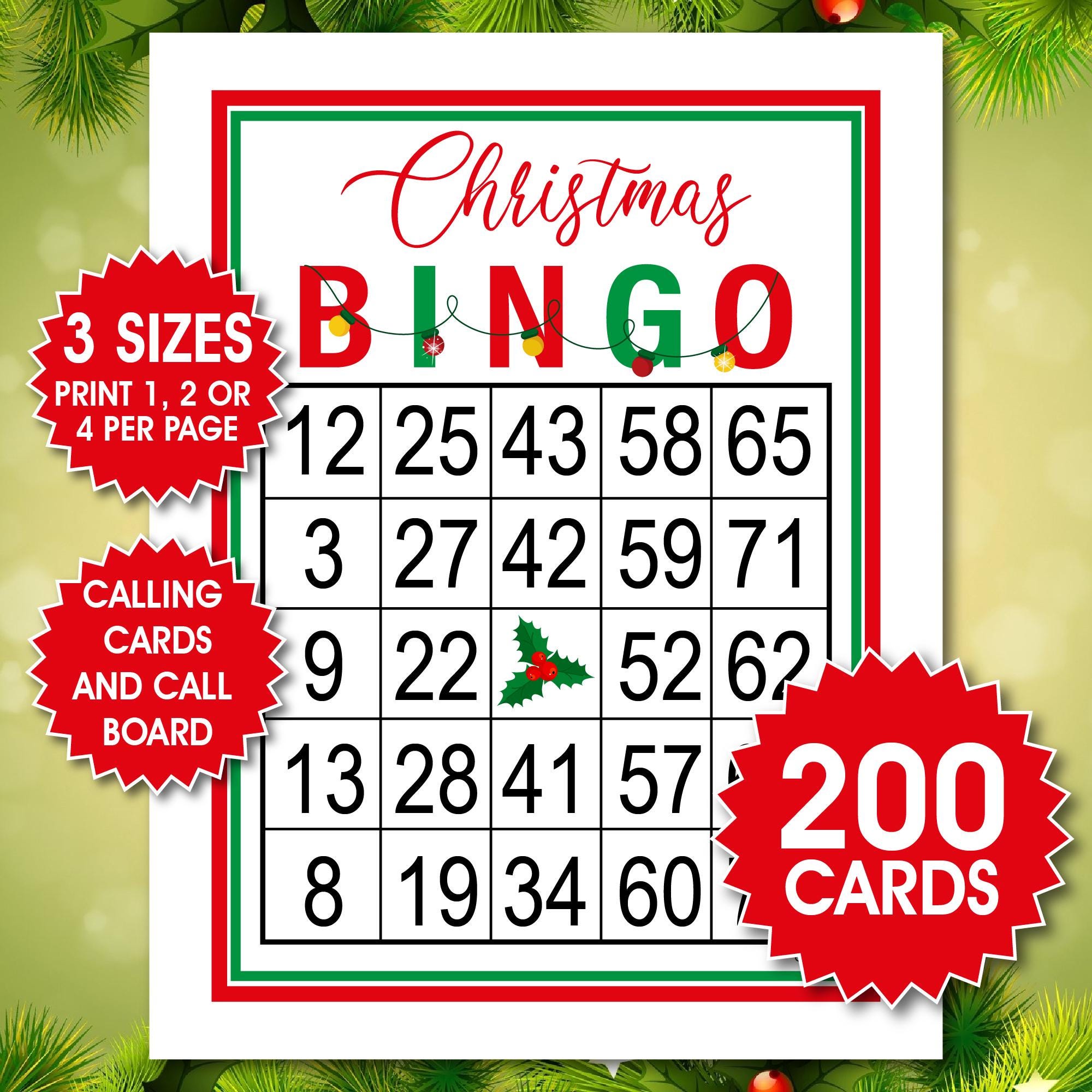 200 Christmas Bingo Cards, 1, 2 or 4 per Page, Christmas Game, Holidays ...