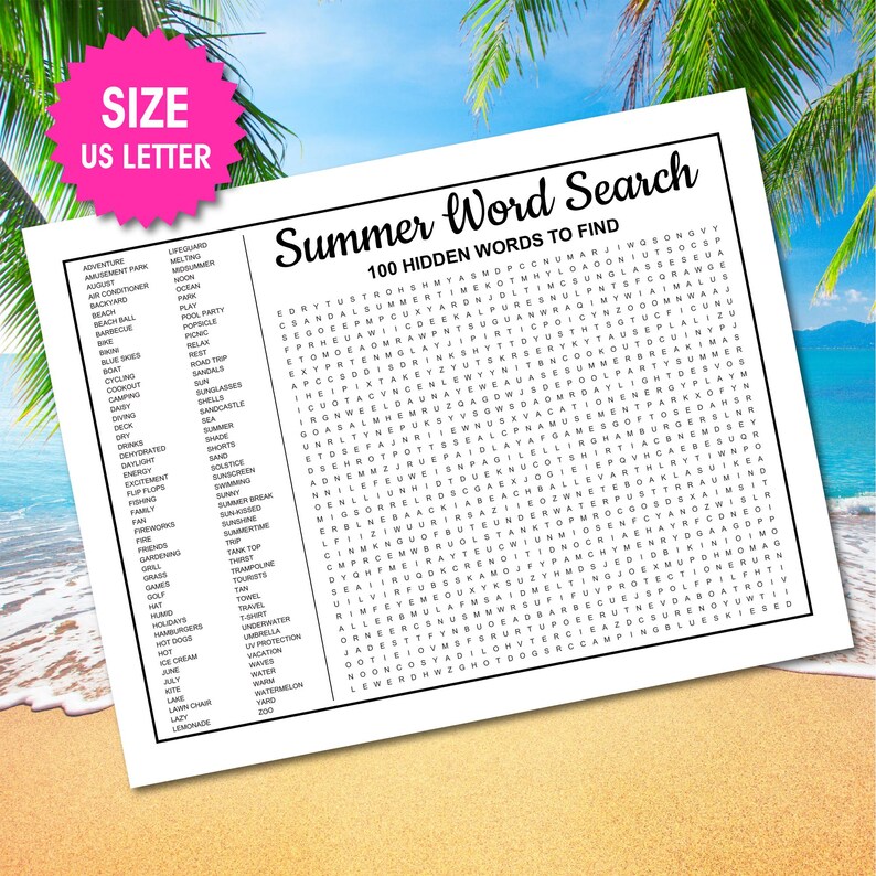 Giant Summer Word Search Puzzle, Party Game (PDF Files) - Etsy