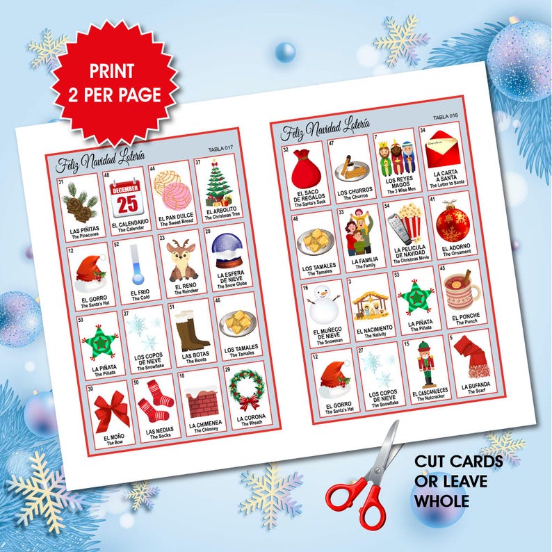 100 Tarjetas de Lotería de Navidad, Loteria de Navidad, Bingo Navideño ...