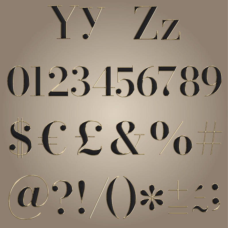 Black and Gold Glam Alphabet Clipart, PNG Digital Clip Art, Black ...