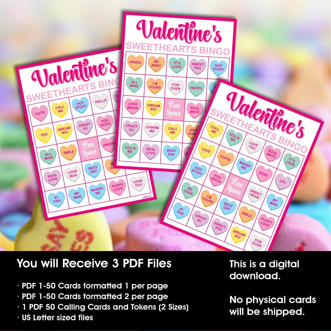 Valentine's Sweethearts Bingo Game, 50 Unique Cards (PDF Files) - Etsy