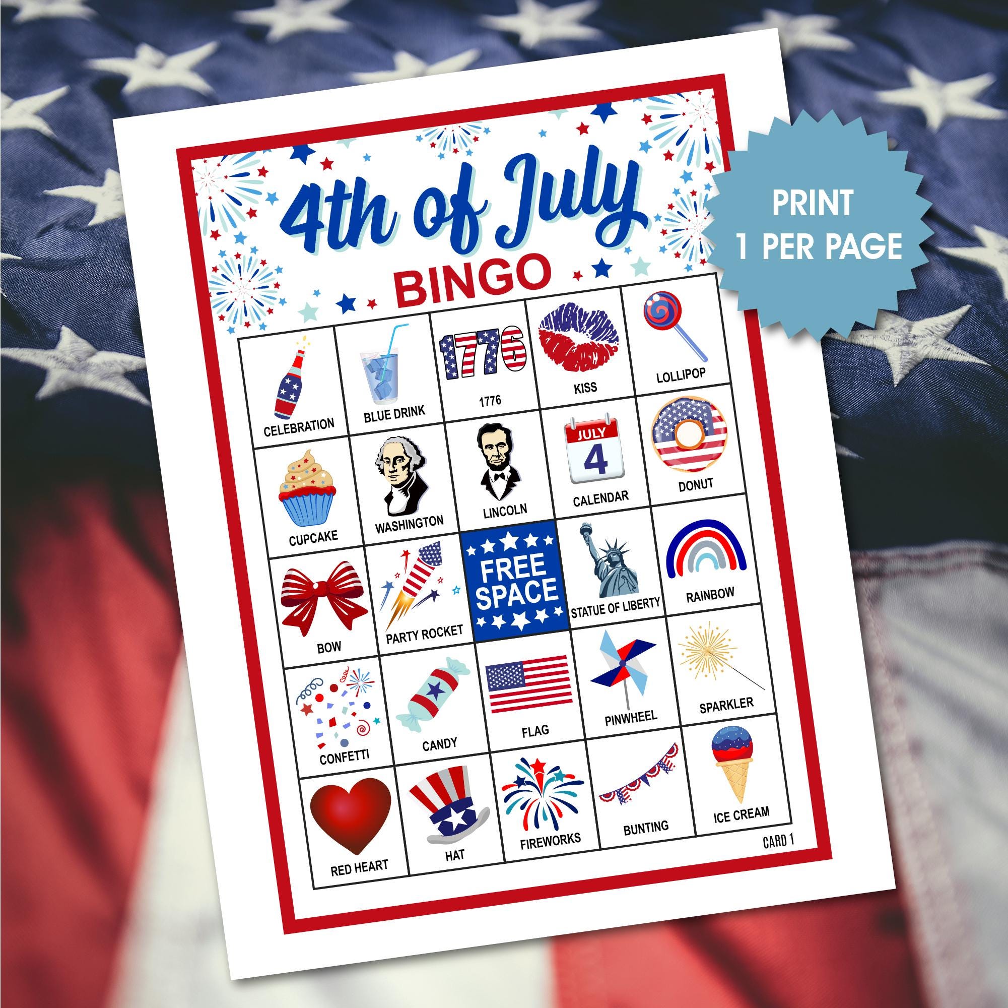 40 4th of July Bingo Cards, 1 or 2 per Page, Fun Party Game, 4th of ...