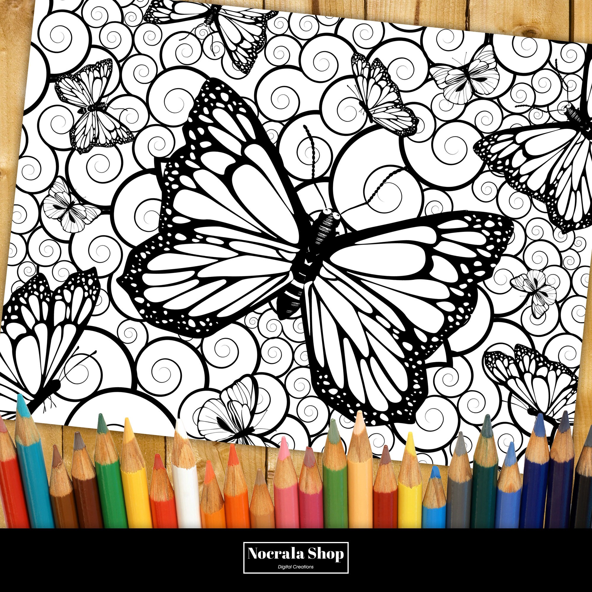 5 Giant Coloring Butterfly Posters, Coloring Poster, Adult Coloring ...