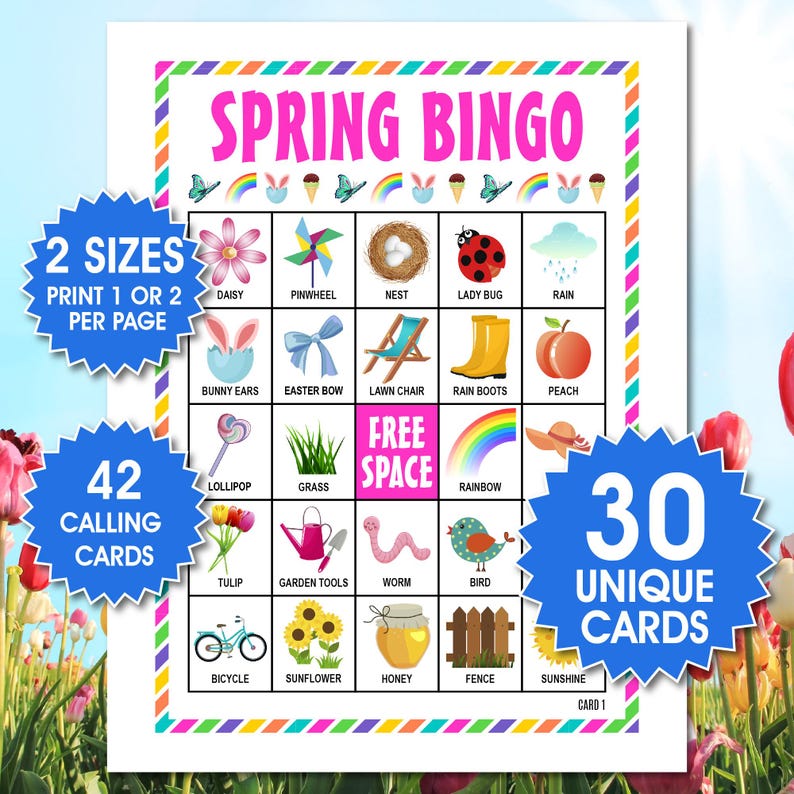 Spring Bingo Game, 30 Unique Cards, Party Activity (PDF Files) - Etsy