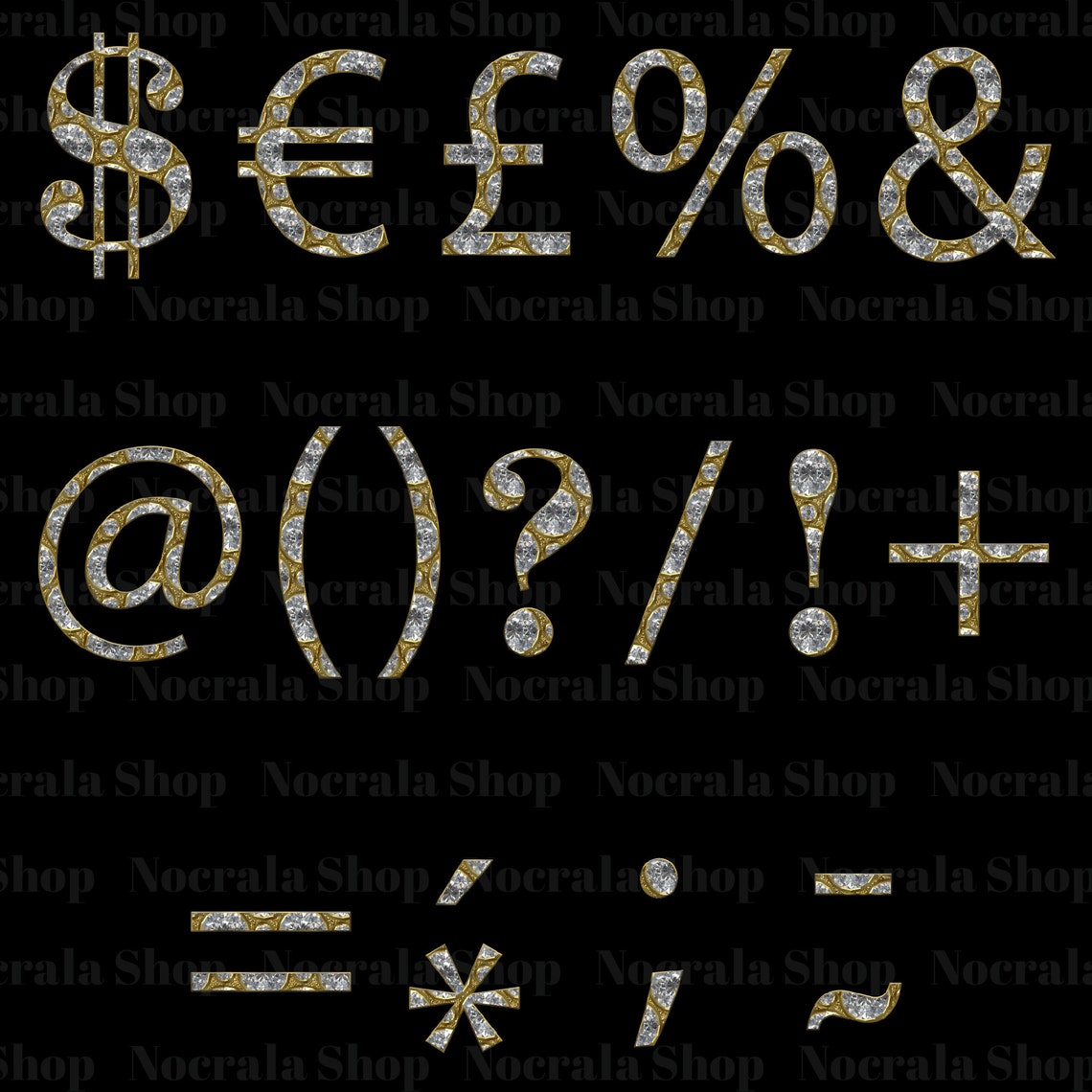 Gold Diamond Alphabet Clipart, PNG Digital Clip Art, Gold Diamond Letters, Numbers, Symbols ...