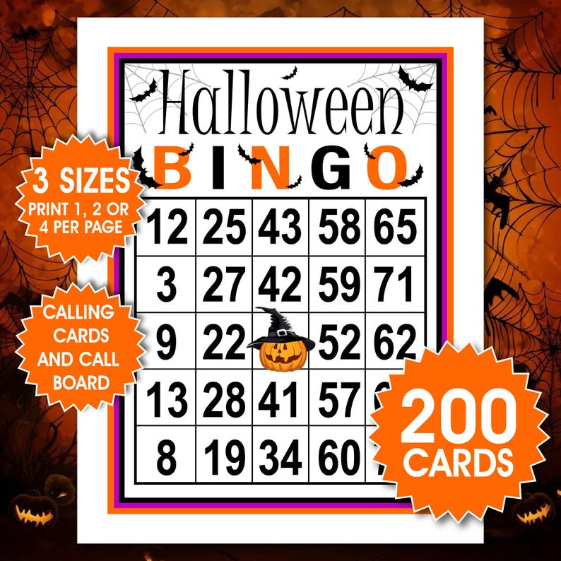 200 Halloween Bingo Cards, Bingo for Kids and Adults, Halloween ...
