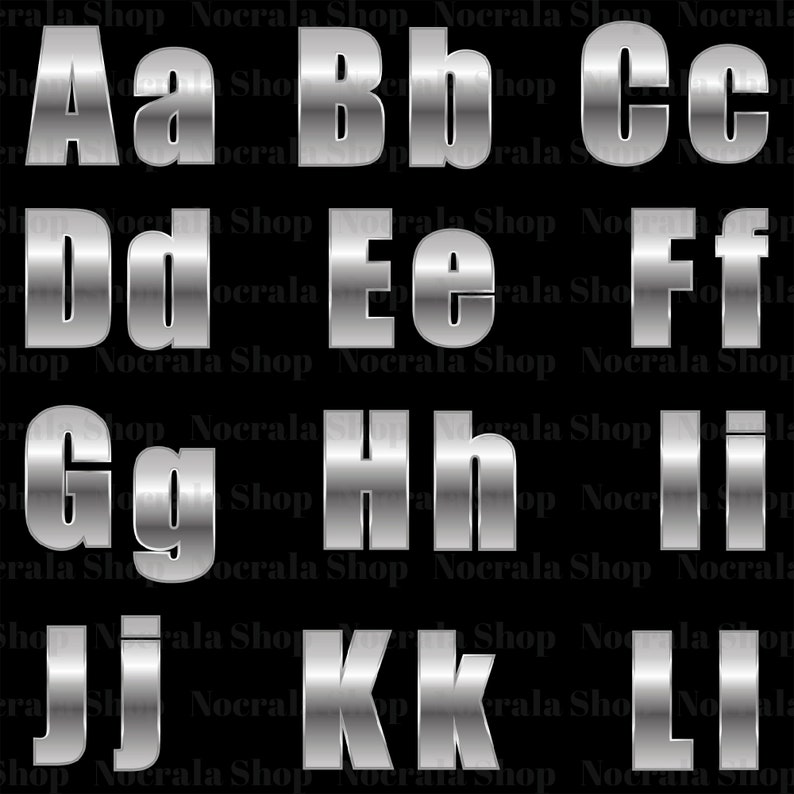 Silver Metallic Alphabet Clipart, Digital Font PNG (PNG File) - Etsy