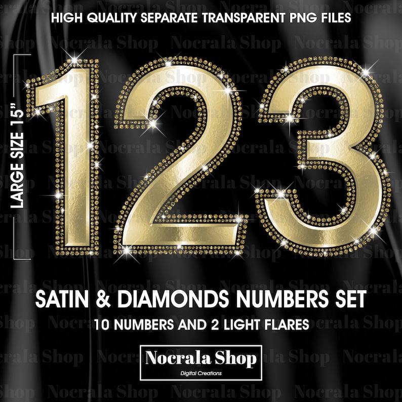 Gold Satin and Diamond Numbers Clipart, PNG Digital Clip Art, Gold ...