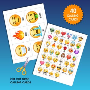 40 Emoji Bingo Cards, 1 or 2 per Page, Fun Party Game, Birthday ...