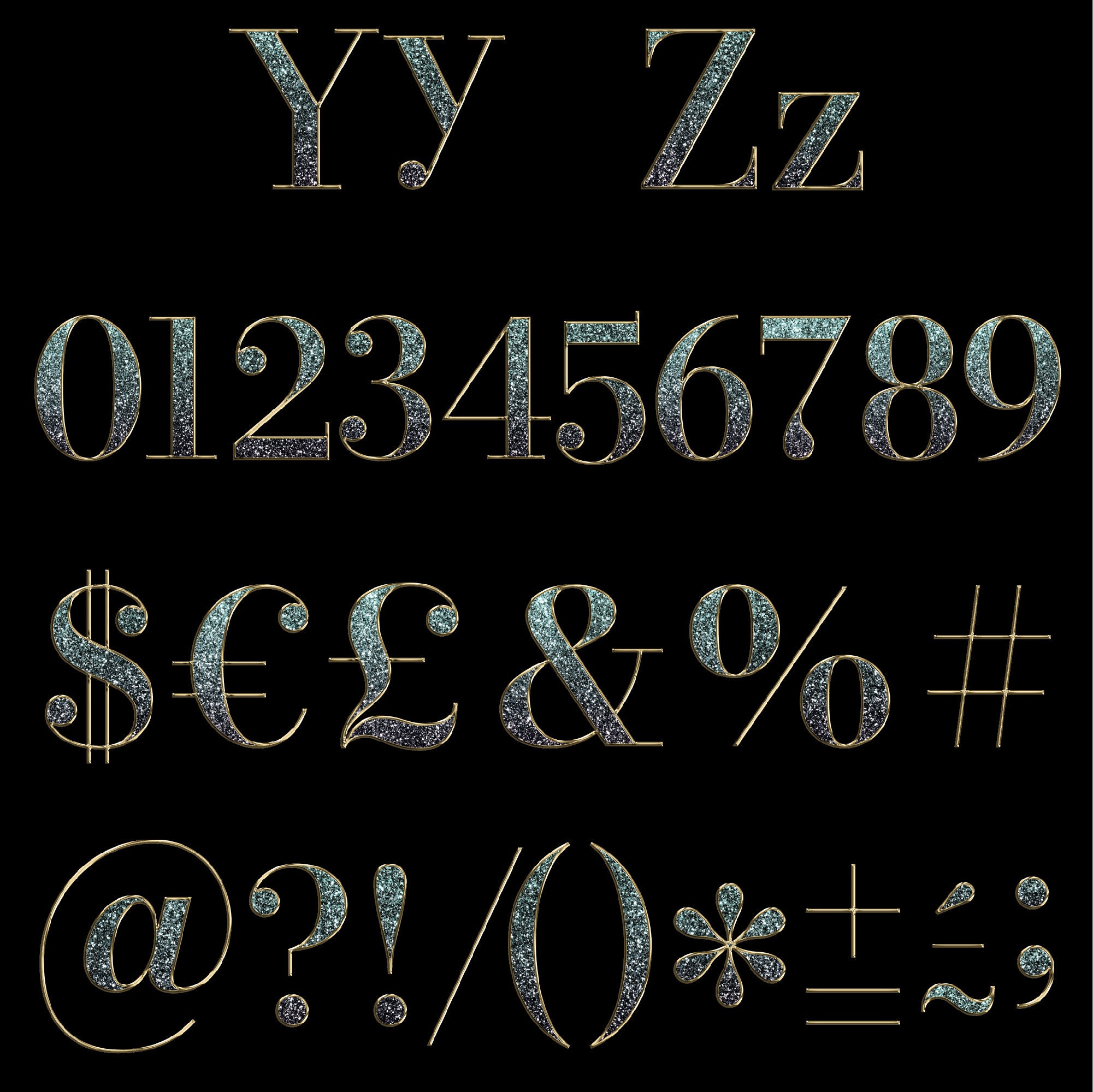 Blue Glitter Glam Alphabet Clipart PNG Digital Clip Art Blue - Etsy