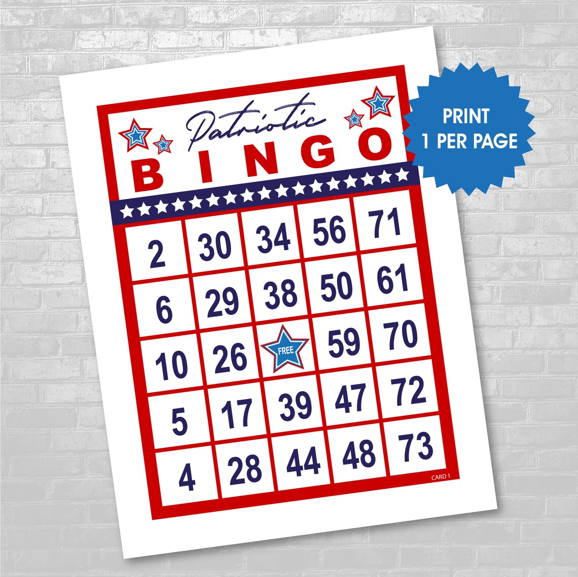 100 Patriotic Bingo Cards, 1, 2, or 4 per Page, 4th of July Game ...
