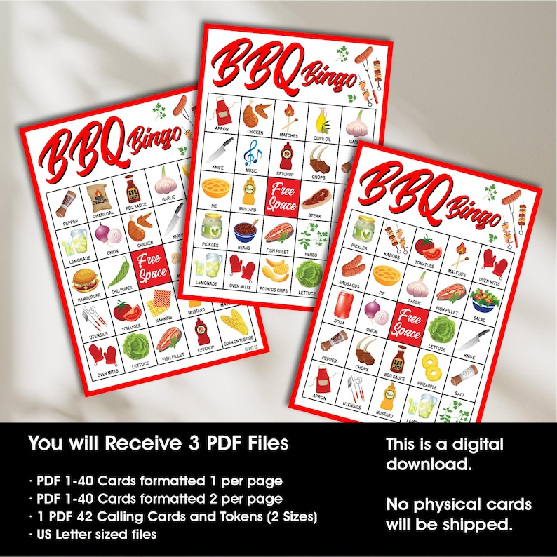 BBQ Bingo Game, 40 Unique Cards, Backyard Party (PDF) - Etsy