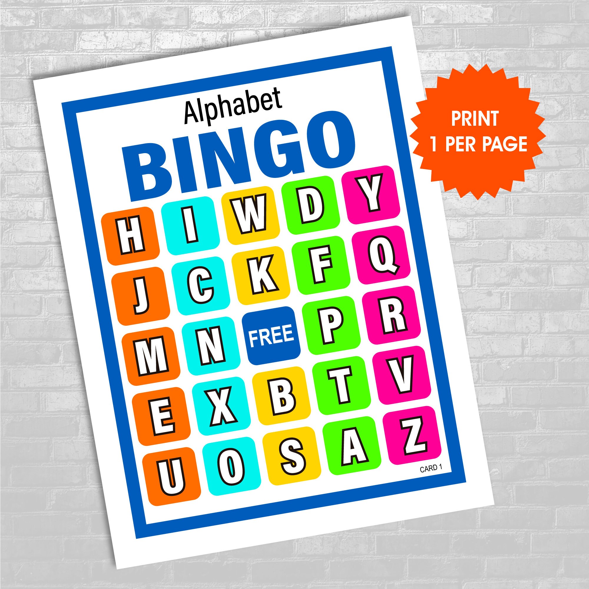 50 Upper Case Bingo Cards, 1 or 2 per Page, Fun Party Game, Classroom ...