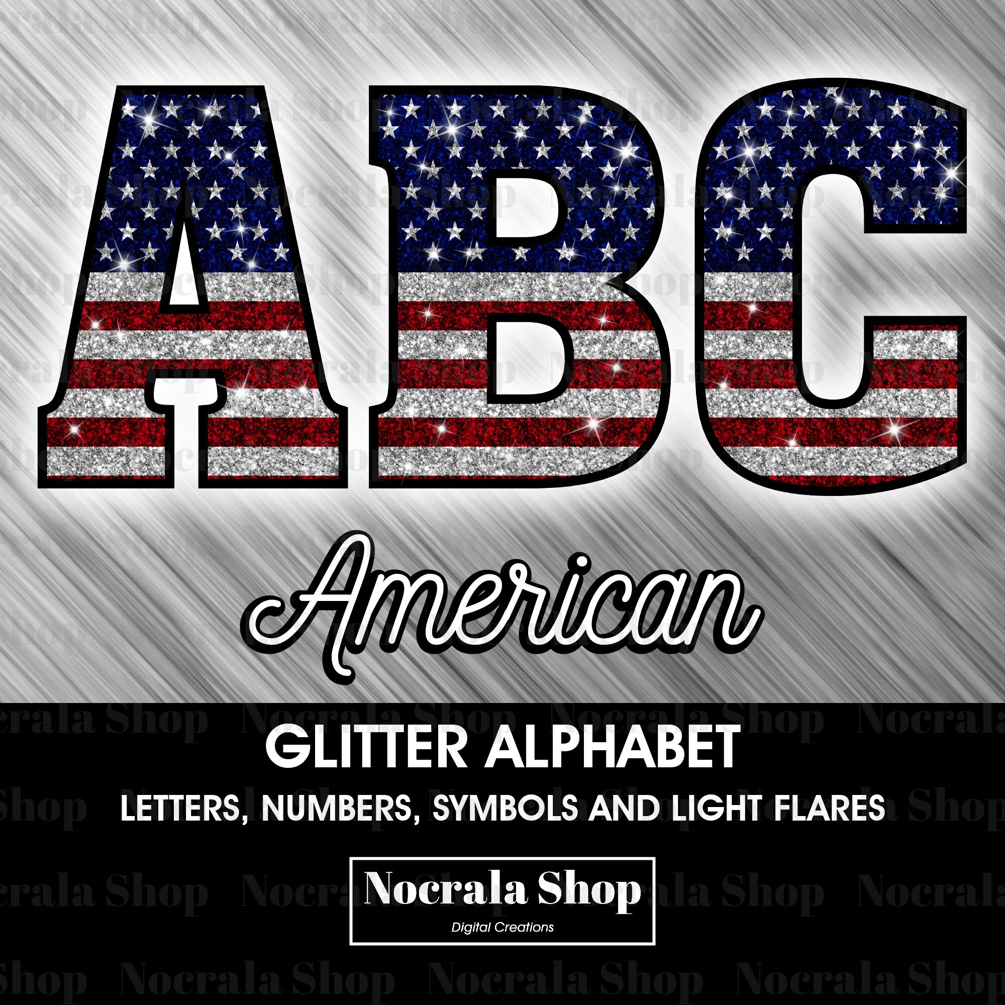 American Glitter Alphabet Clipart, PNG Digital Clip Art, American ...