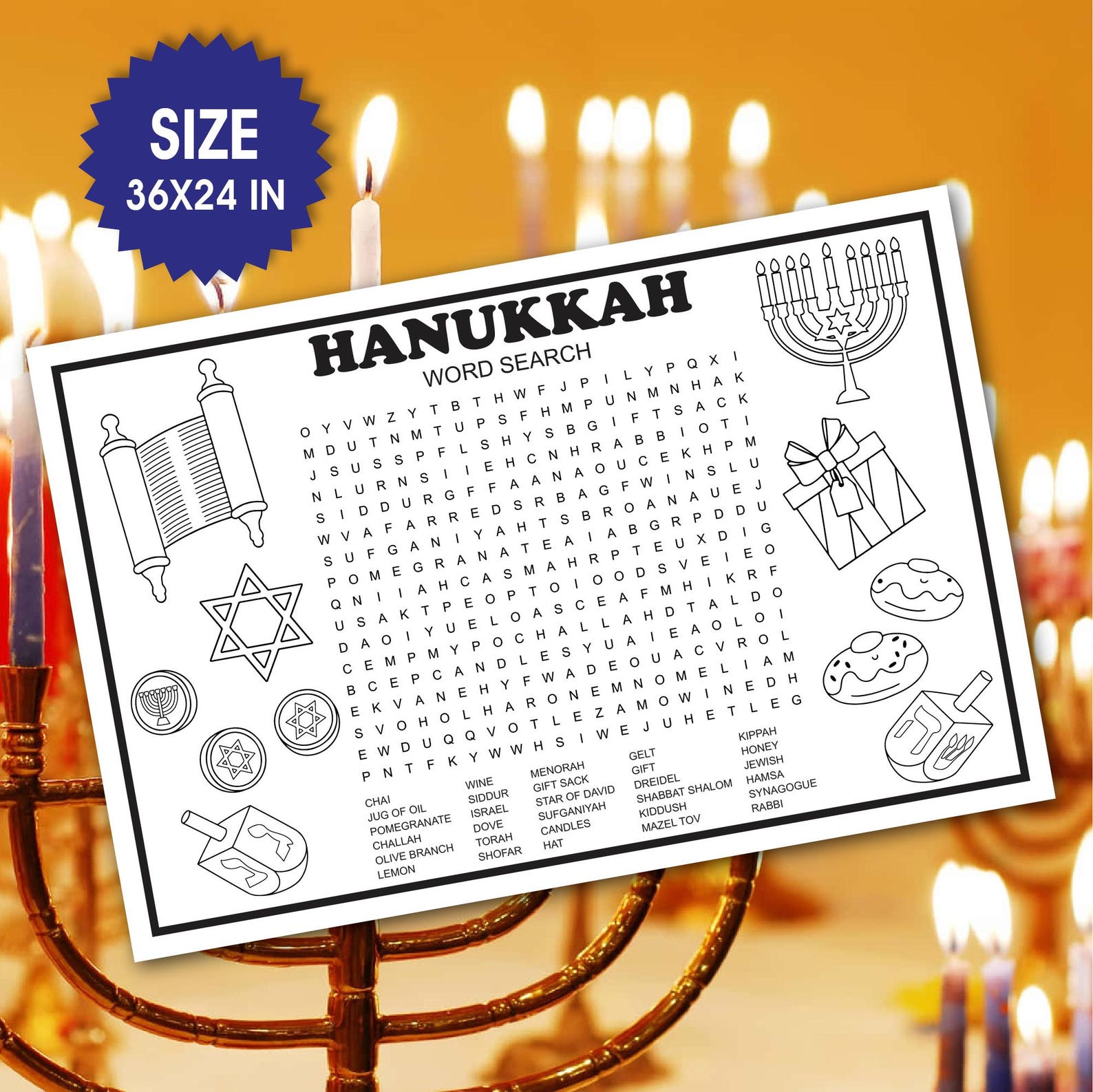 Giant Hanukkah Word Search, Hanukkah Game, Printable Hanukkah Search ...