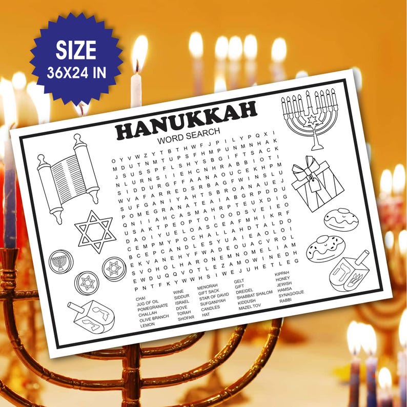 Giant Hanukkah Word Search, Hanukkah Game, Printable Hanukkah Search ...