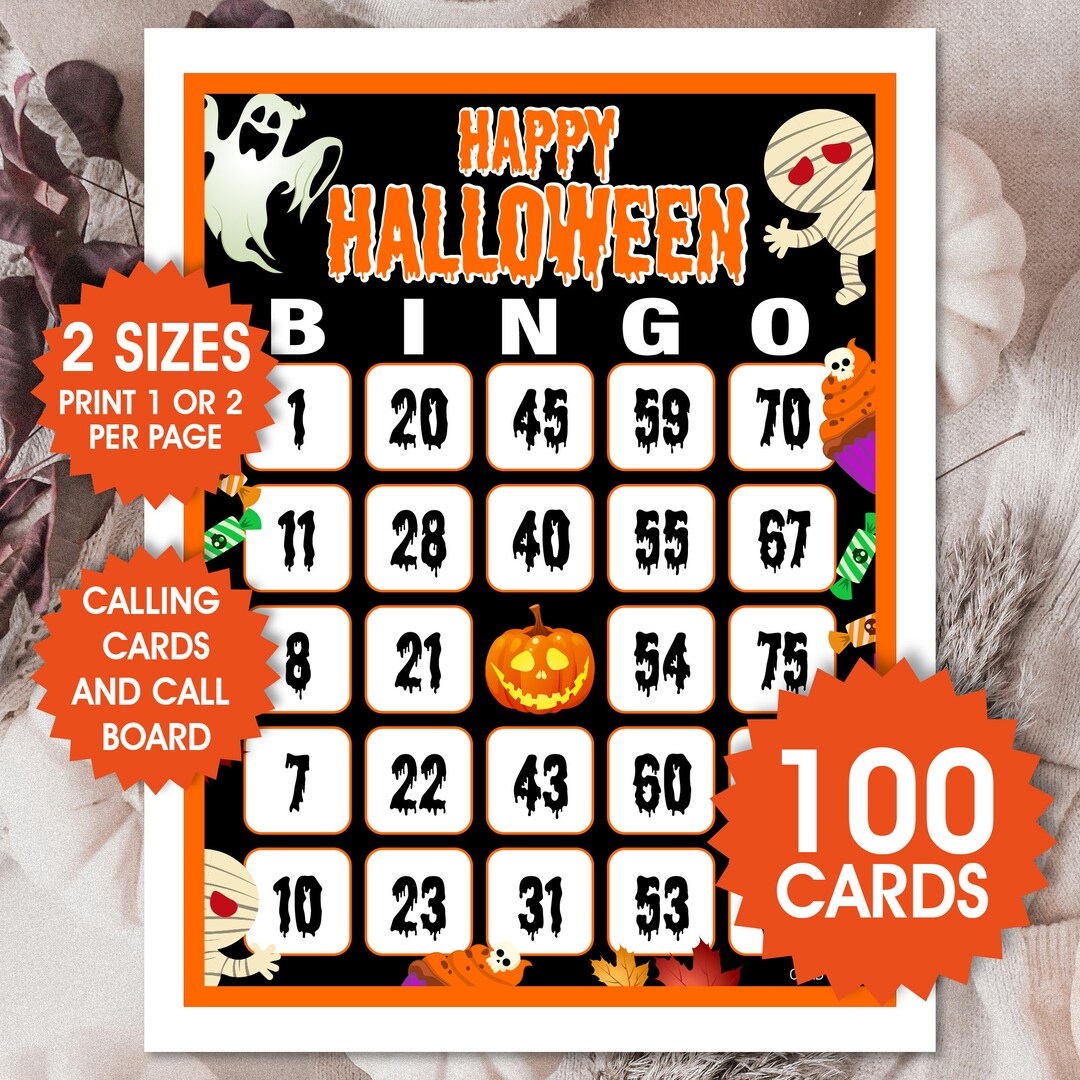 100 Happy Halloween Bingo Cards, Bingo for Kids, Halloween Activity ...