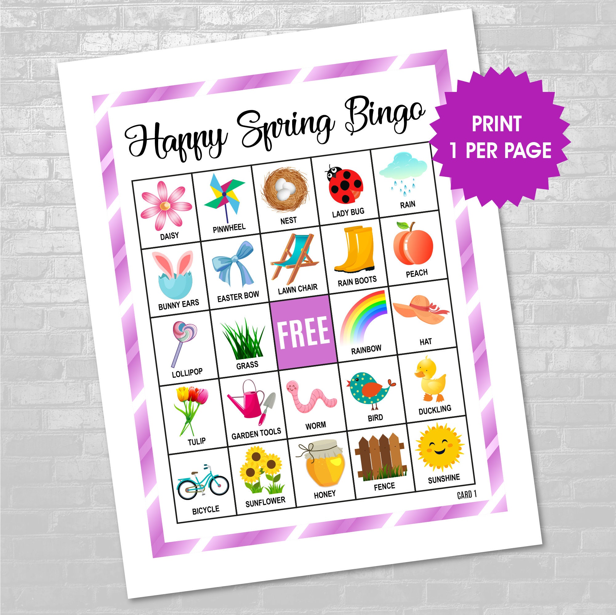 40 Spring Bingo Cards, 1 or 2 per Page, Spring Party Game, Spring Break ...
