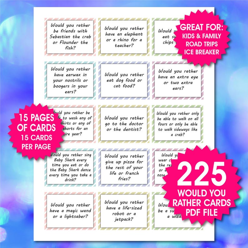 225 Would You Rather Questions for Kids, Icebreaker Game, Conversation ...
