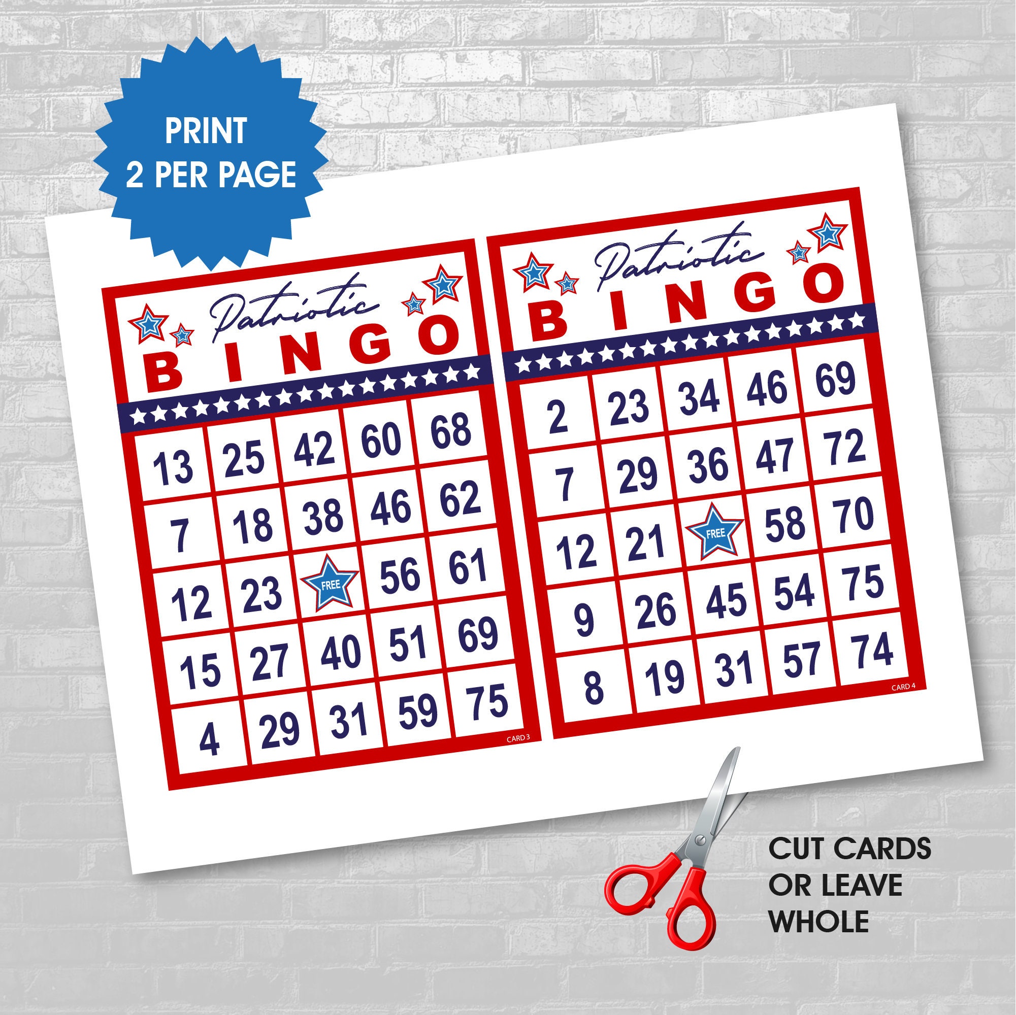 100 Patriotic Bingo Cards, 1, 2, or 4 per Page, 4th of July Game ...