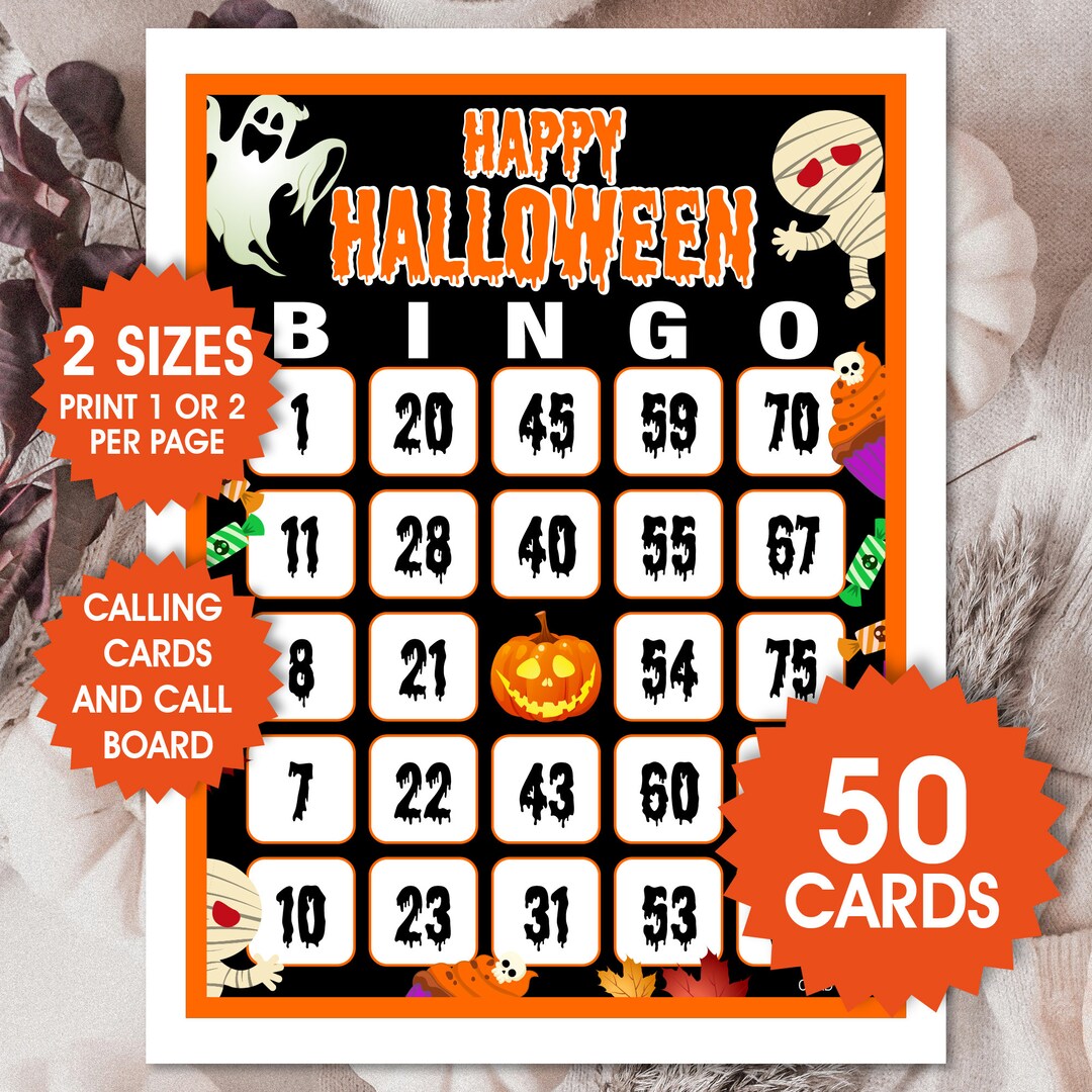 50 Happy Halloween Bingo Cards, Bingo for Kids, Halloween Activity, Fun ...