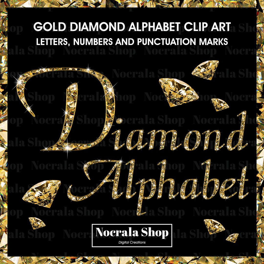 Gold Diamond Alphabet Clipart, PNG Digital Clip Art, Gold Diamond Letters, Numbers, Symbols ...