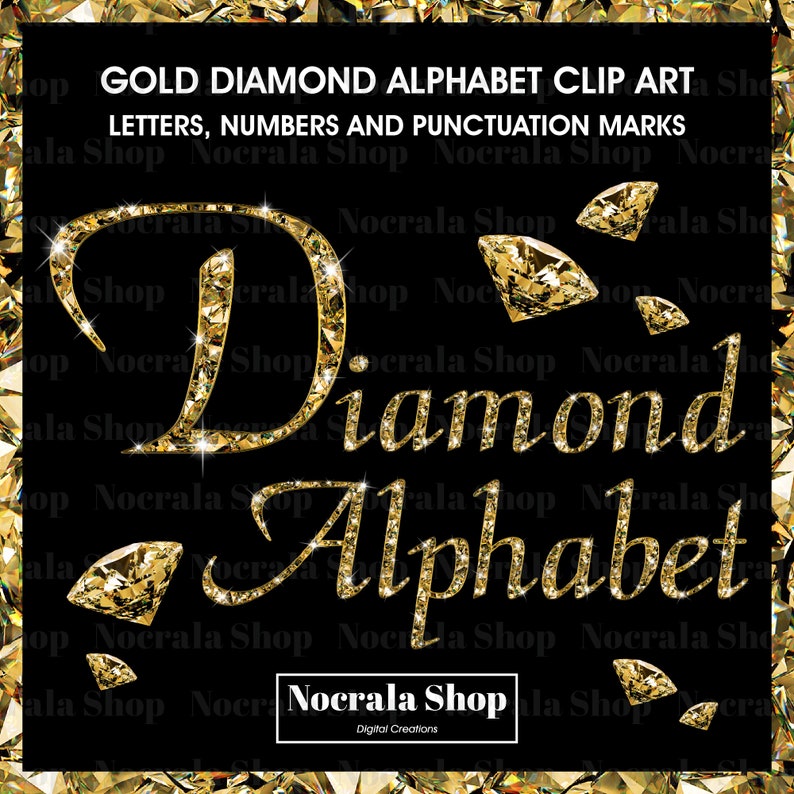 Gold Diamond Alphabet Clipart, PNG Digital Clip Art, Gold Diamond Letters, Numbers, Symbols ...