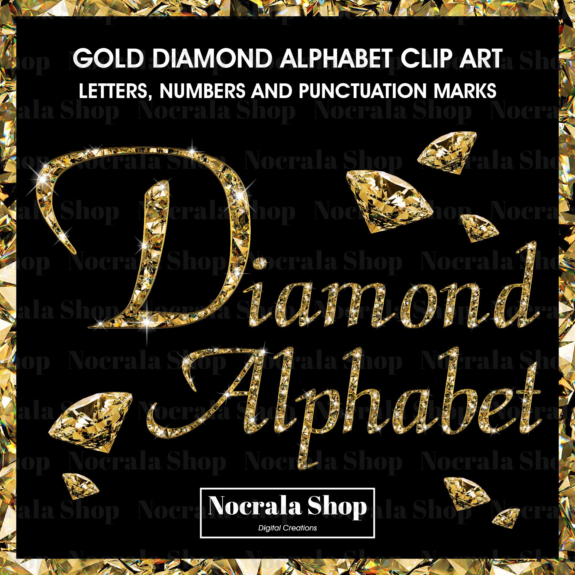 Gold Diamond Alphabet Clipart, PNG Letters, Numbers (digital Download ...