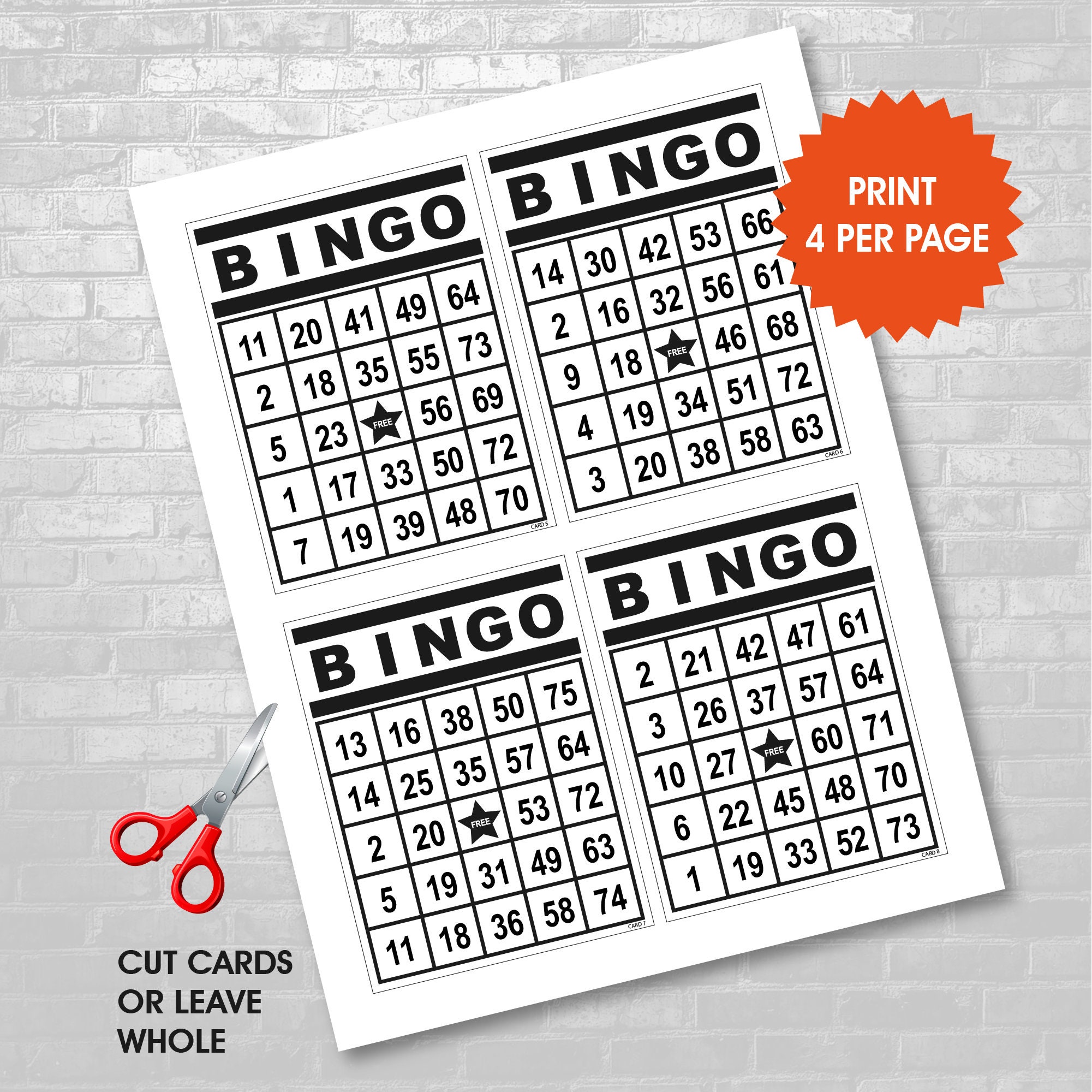 100 Bingo Cards, 1, 2, or 4 per Page, Fun Party Game, Classroom ...