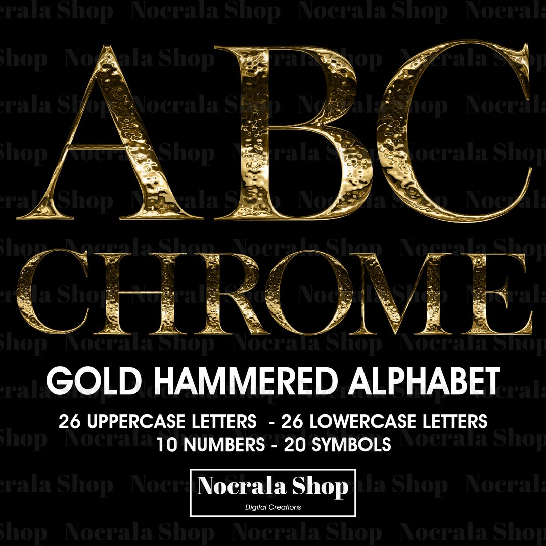 Gold Hammered Alphabet Clipart, High Shine Letters (PNG Digital ...